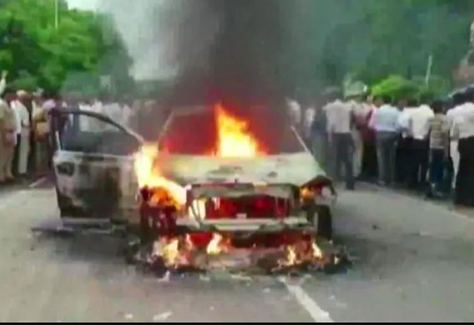 Couple fire gunshots in air, set car ablaze to announce their marriage