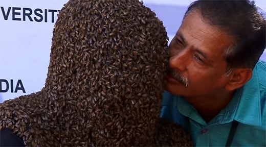 Kerala man sets World record for wearing 60,000 bees on his face