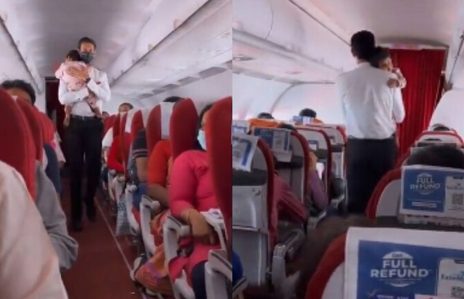 Air India flight attendant consoles crying toddler onboard, Viral video ...