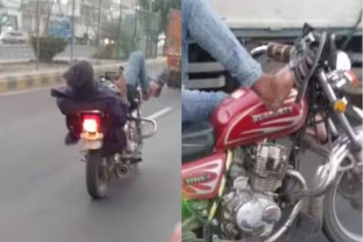 Video shows man riding bike with legs while playing mobile games, Watch