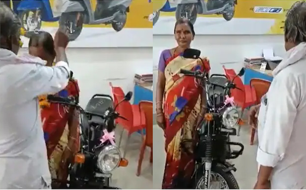 Man garlands his wife instead of brand new motorcycle in cute viral ...