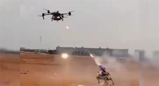 Robot dog and drone fight using fireworks in China, internet says ...